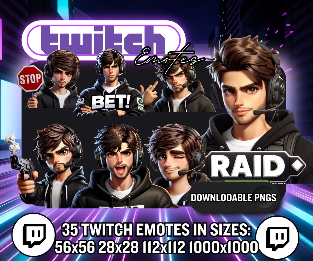 Male Twitch Emotes / 35 Brown Hair Guy Twitch Emojis / Boy Streamer ...