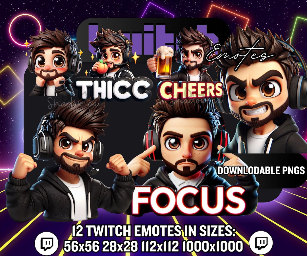 Male Twitch Emotes / 12 Brown Hair Twitch Emotes / Boy Streamer Twitch ...