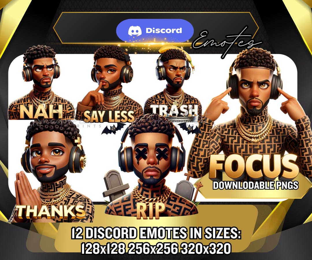 Black Men Emotes / 12 Black Male Discord Emojis / Black Man Discord ...