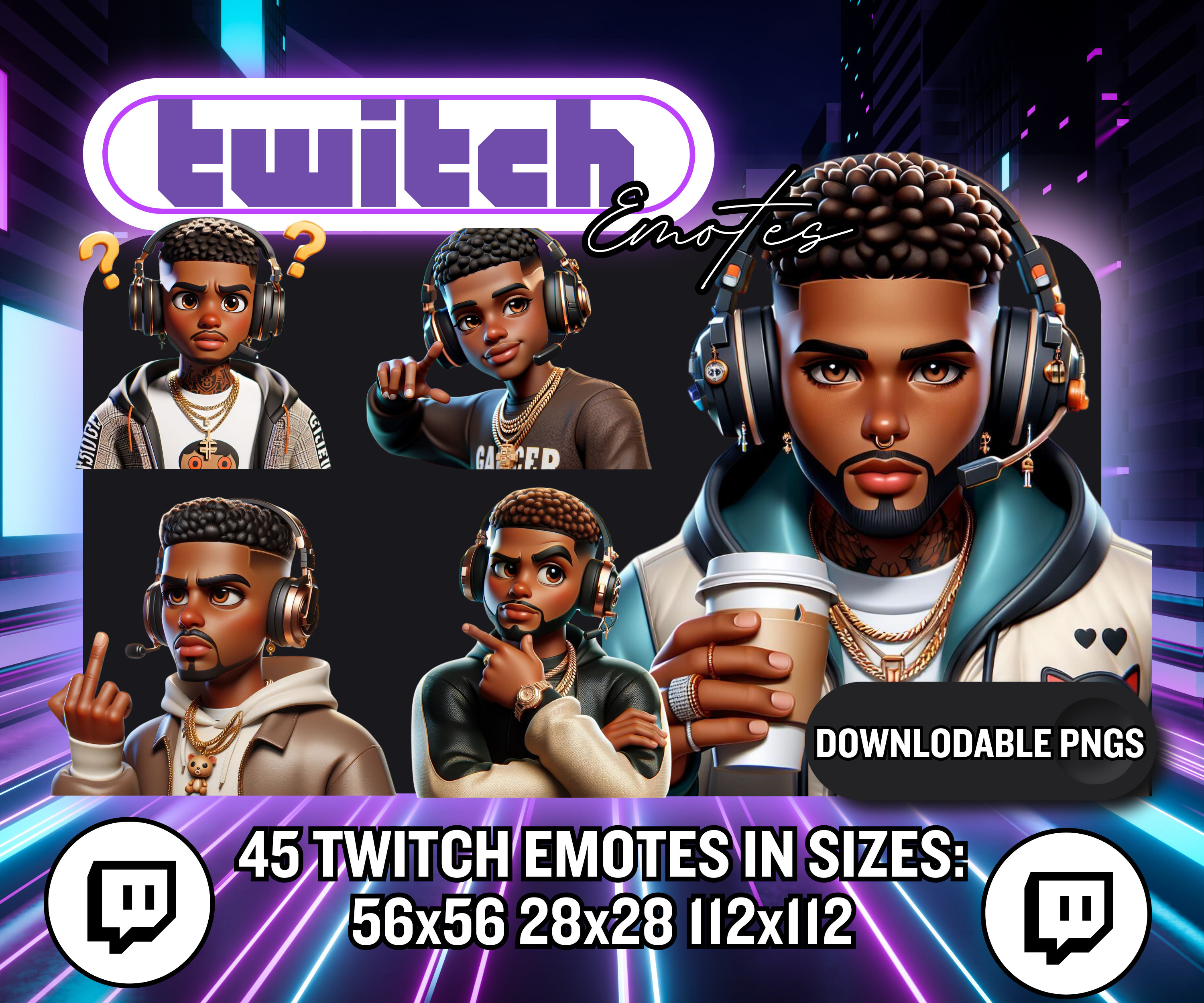 Black Male Twitch Emotes / 45 Black Guy Twitch Emojis / Boy Streamer ...