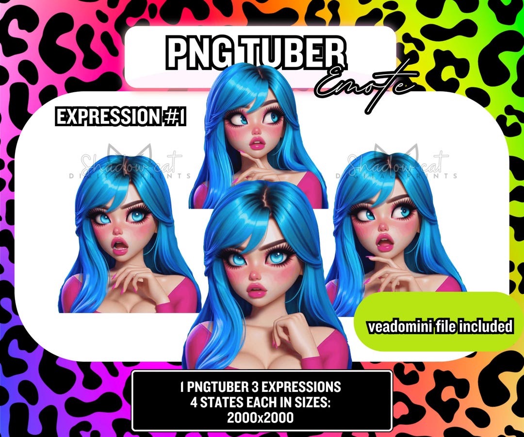 Pngtuber Model - Blue Hair Pngtuber - Premade, Chibi, Anime (instant ...