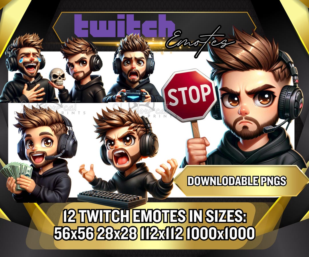 Brown Hair Twitch Emotes Pack for Guys – Boy / Male Gamer Streamer Bulk ...