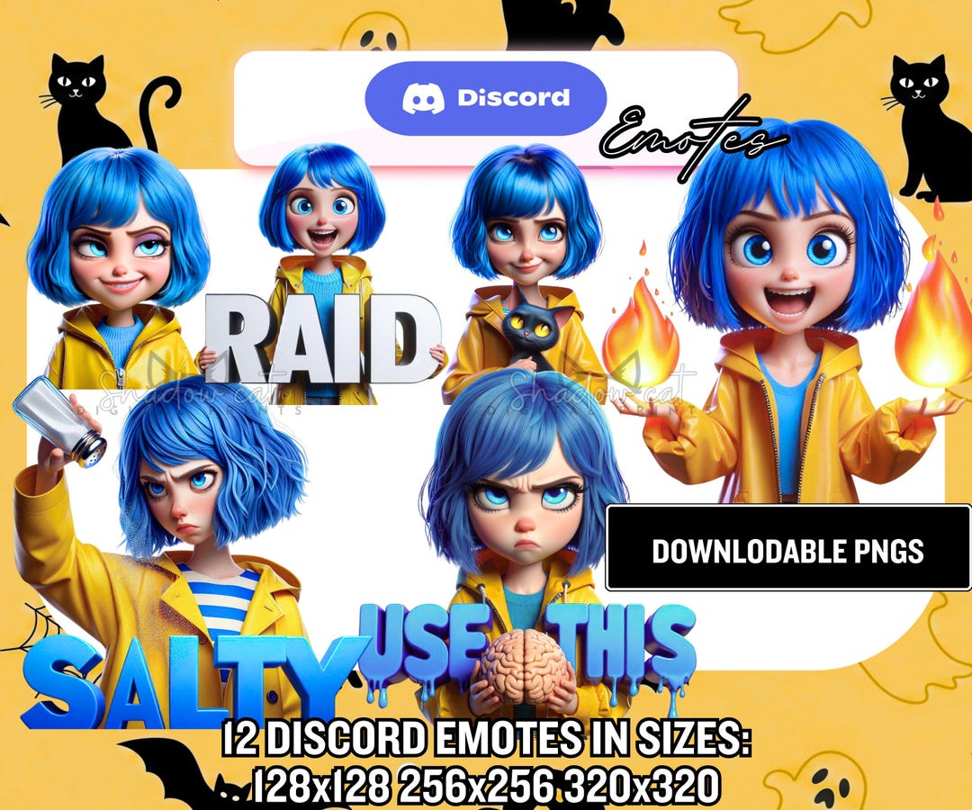 Halloween Emotes / Blue Hair Girl Discord Emotes - Etsy