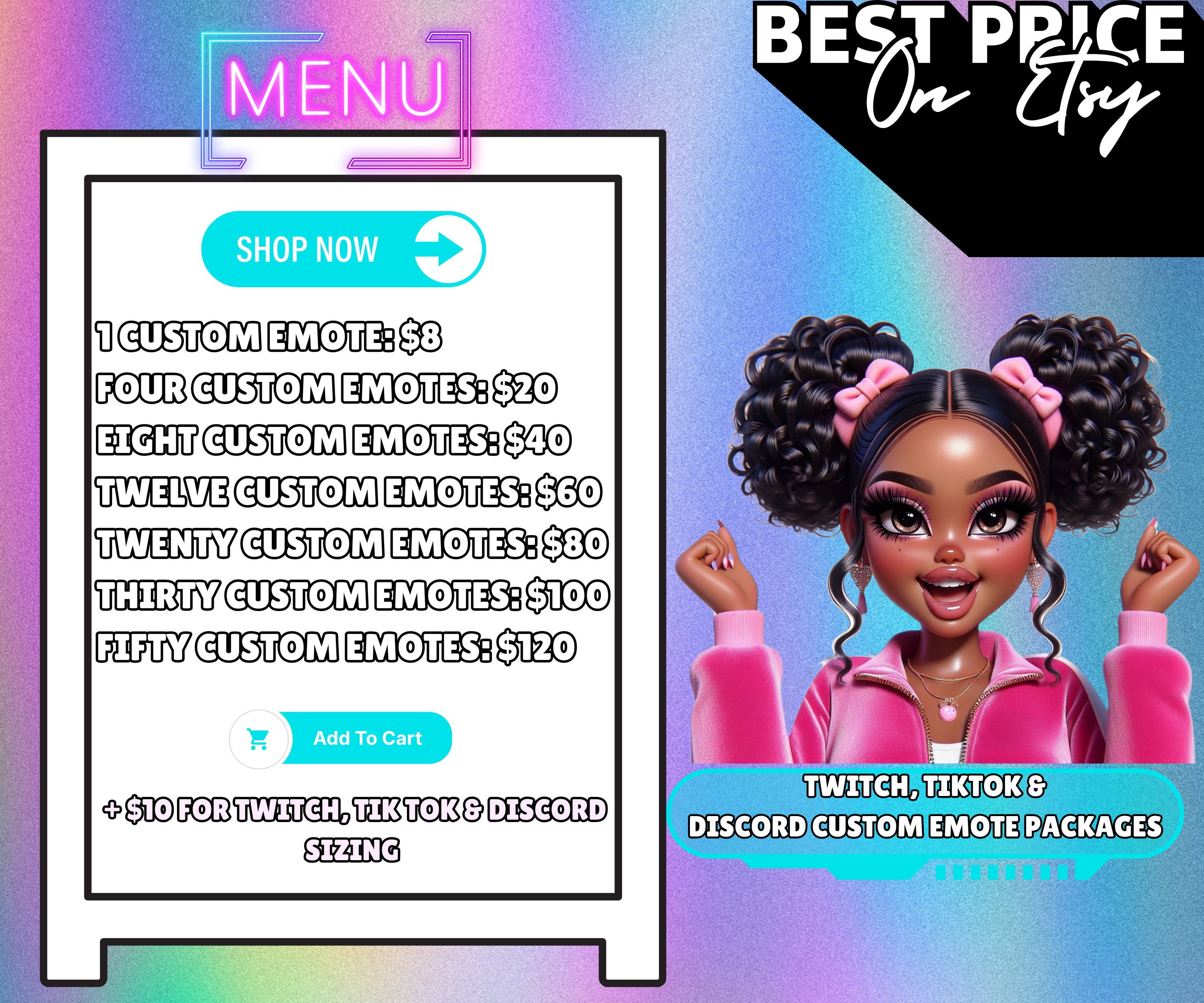 Custom Black Girl Twitch Emotes / Black Girl Streamer Discord Emojis ...