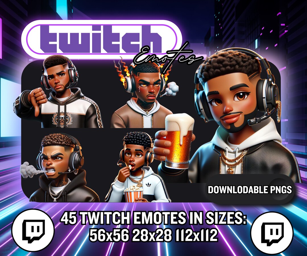 Black Male Twitch Emotes / 45 Black Guy Twitch Emojis / Boy Streamer ...