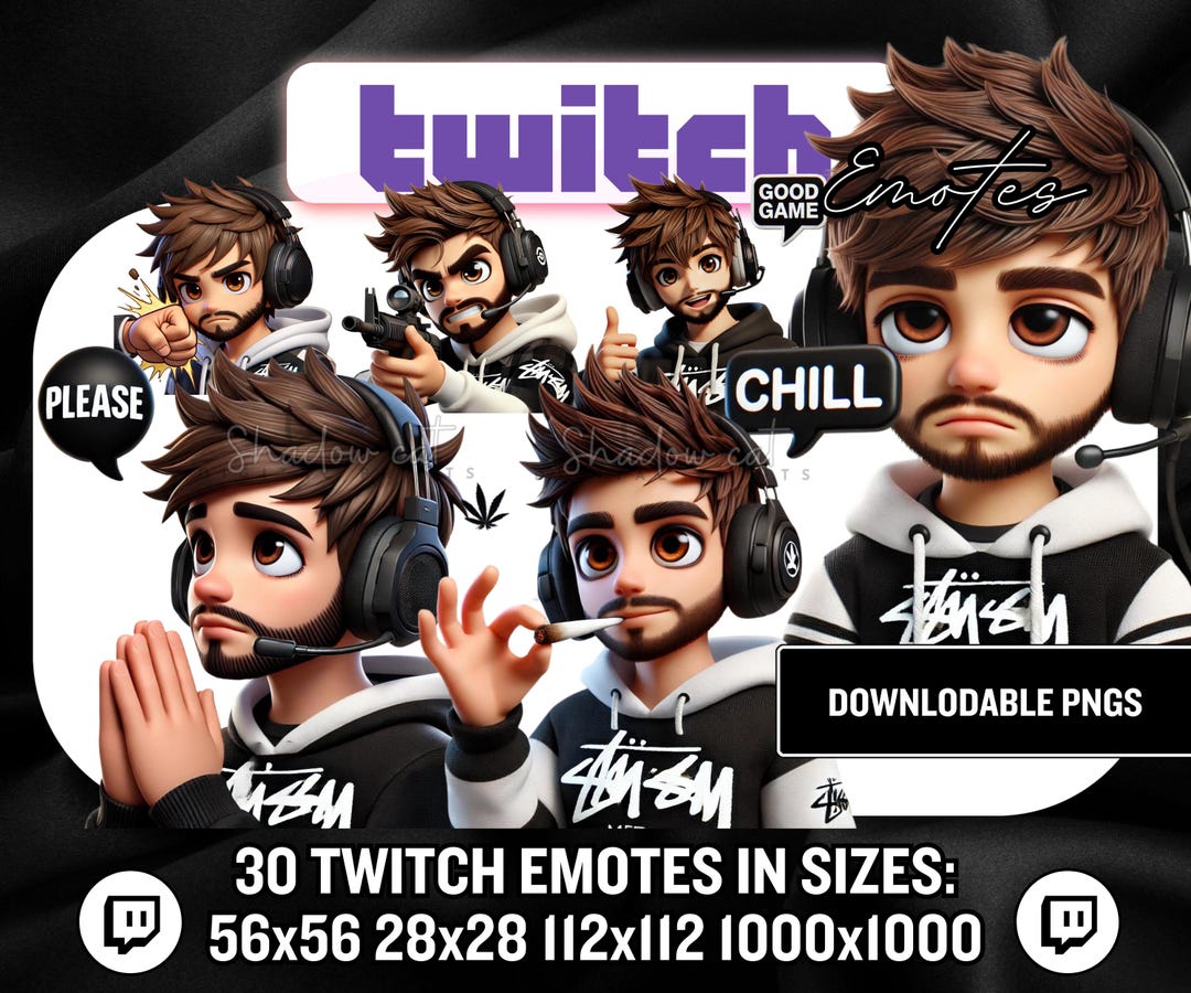 Male Twitch Emotes / 30 Brown Hair Guy Twitch Emojis / Boy Streamer ...