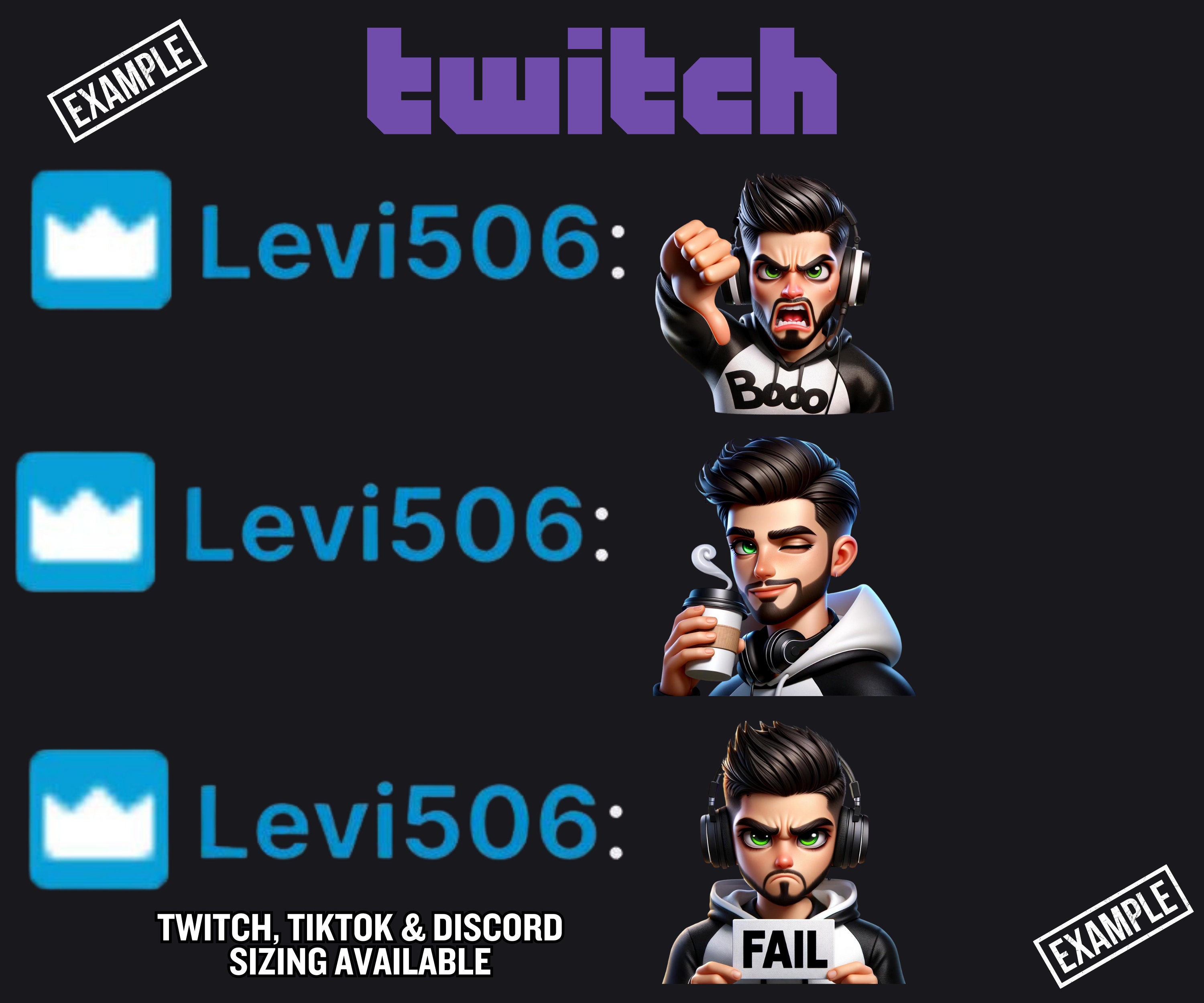 Custom Twitch Emotes / Custom Gamer Guy Streamer Discord Emojis / Male ...