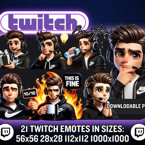Male Twitch Emotes / 21 Brown Hair Guy Twitch Emojis / Boy Streamer ...