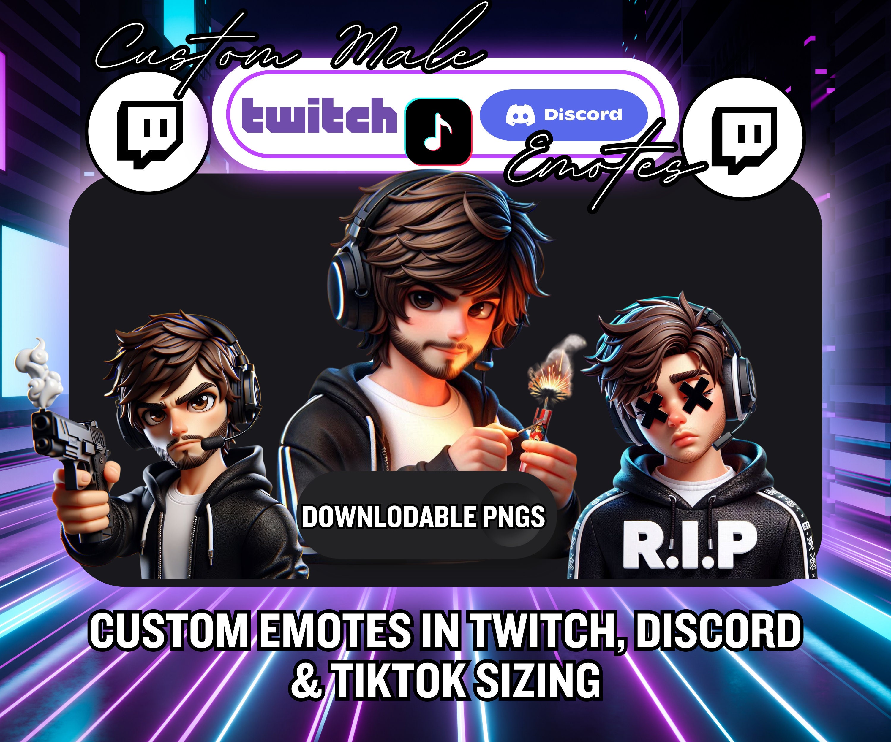Custom Twitch Emotes / Custom Gamer Guy Streamer Discord Emojis / Male ...