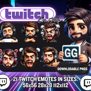 Male Twitch Emotes / 21 Brown Hair Guy Twitch Emojis / Boy Streamer ...