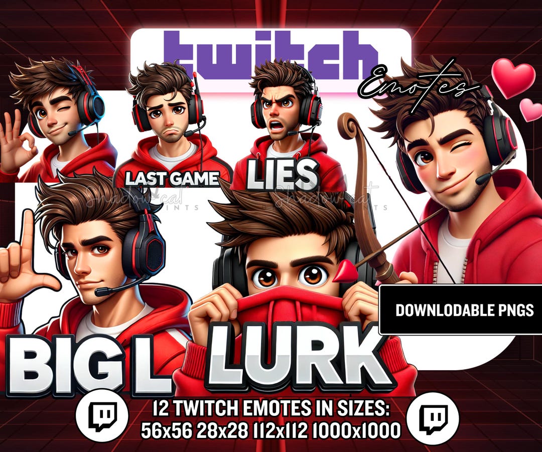 Male Twitch Emotes / 12 Brown Hair Guy Twitch Emojis / Boy Streamer ...