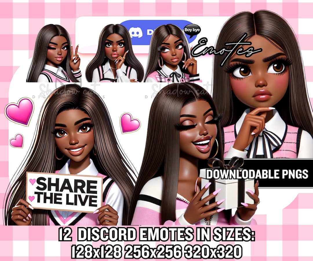 Preppy Black Girl Discord Emotes – Streamer Emoji Set (digital Download ...