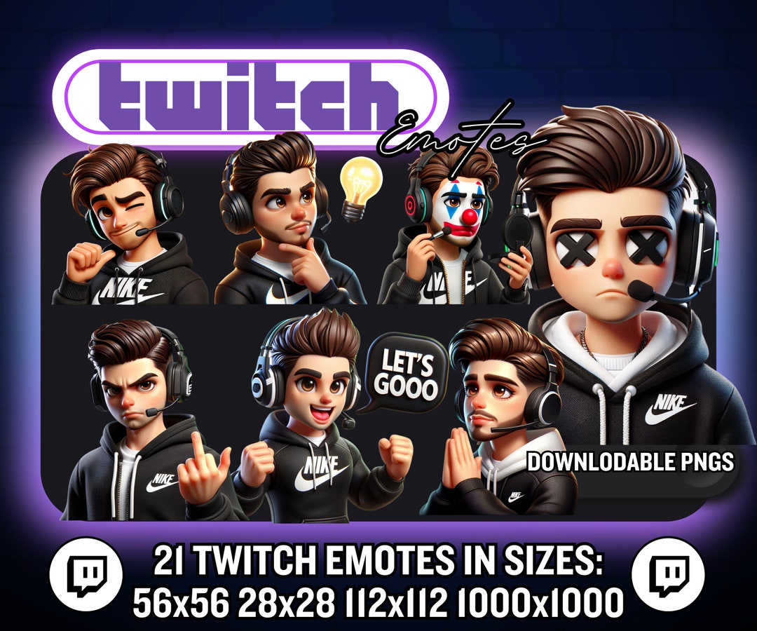 Male Twitch Emotes / 21 Brown Hair Guy Twitch Emojis / Boy Streamer ...