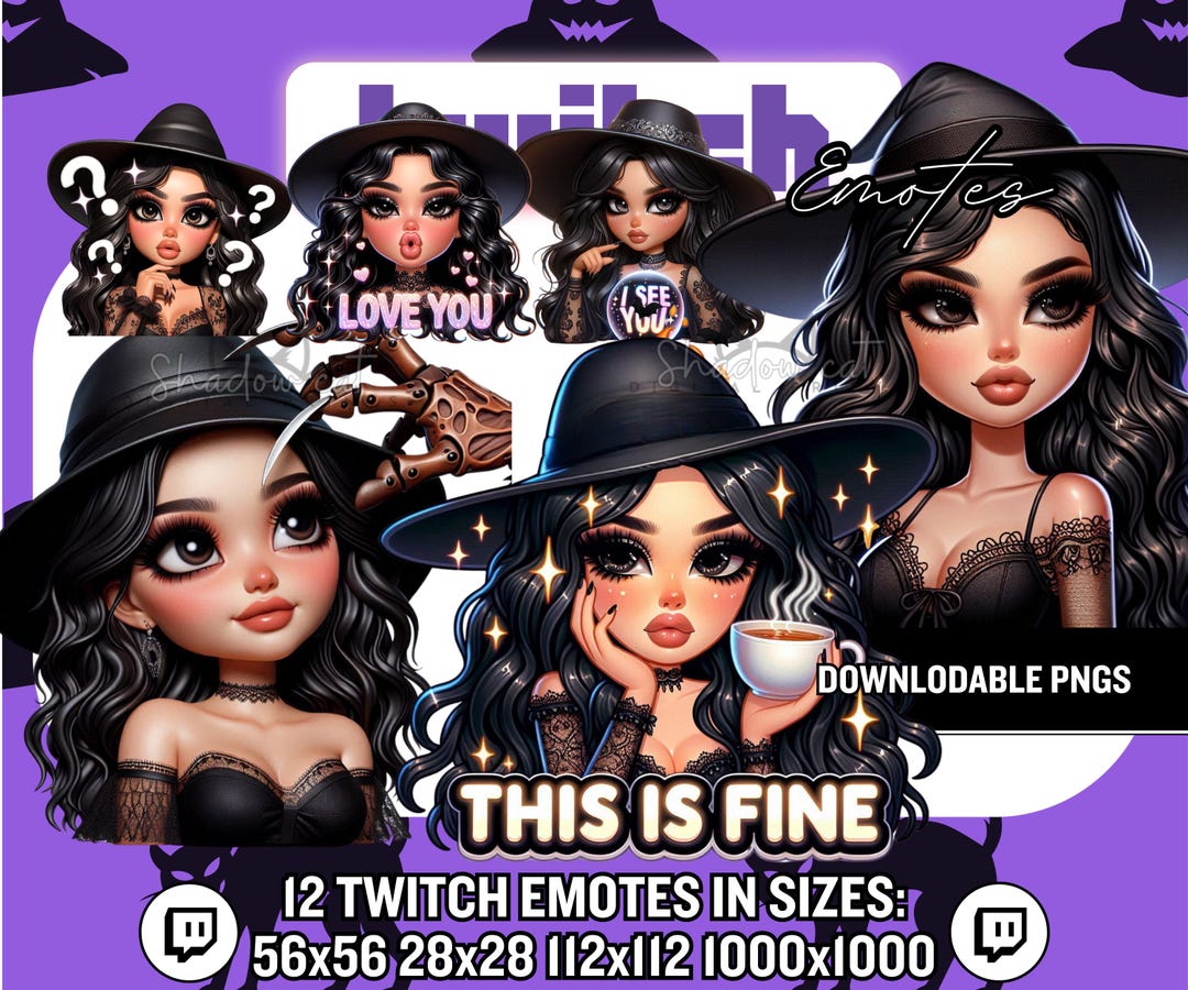 Witch Twitch Emotes, Black Hair Halloween Emotes (pngs) - Etsy