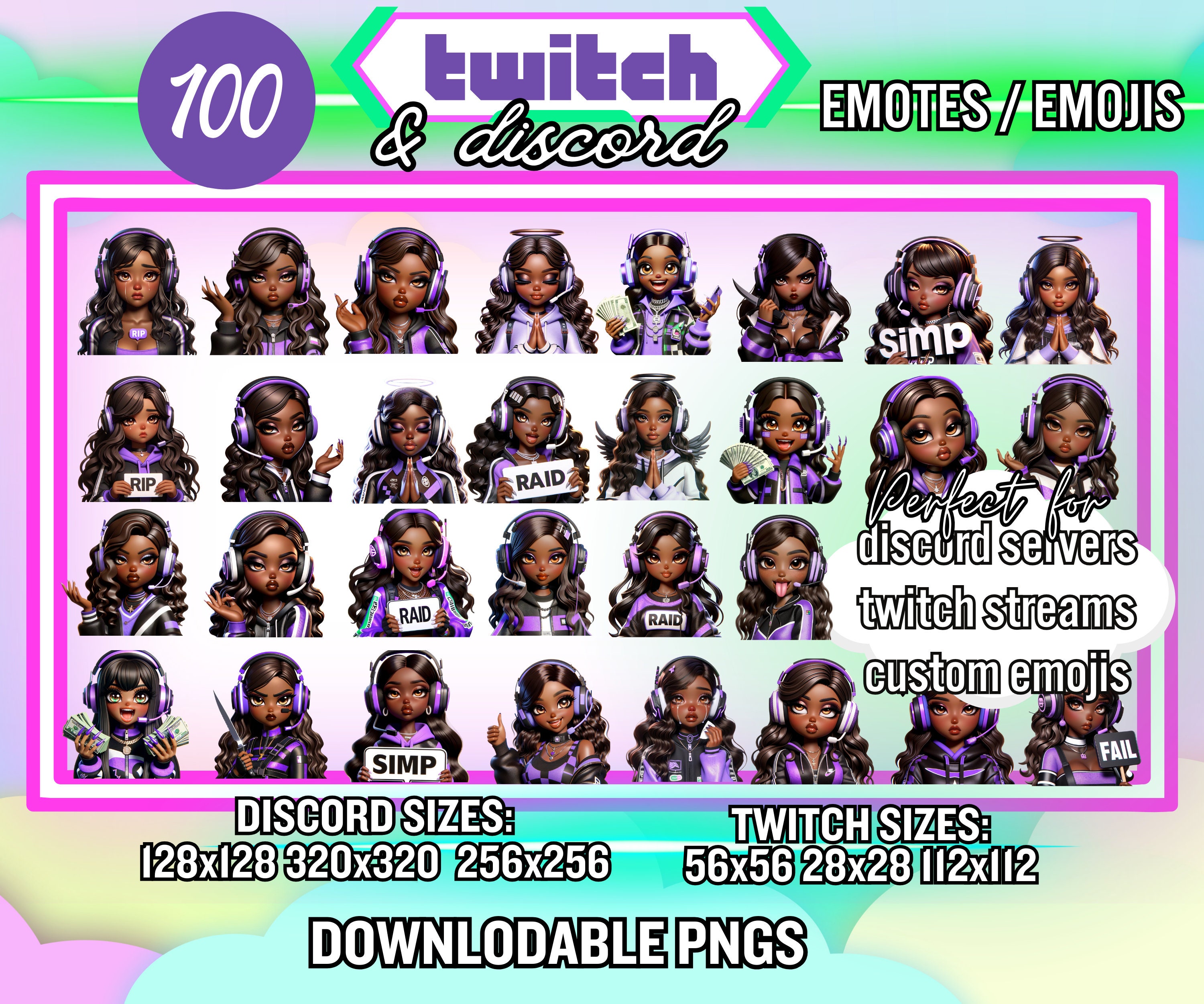 Black Girl Twitch Emotes / 100 Anime Black Girl Streamer Discord Emojis ...