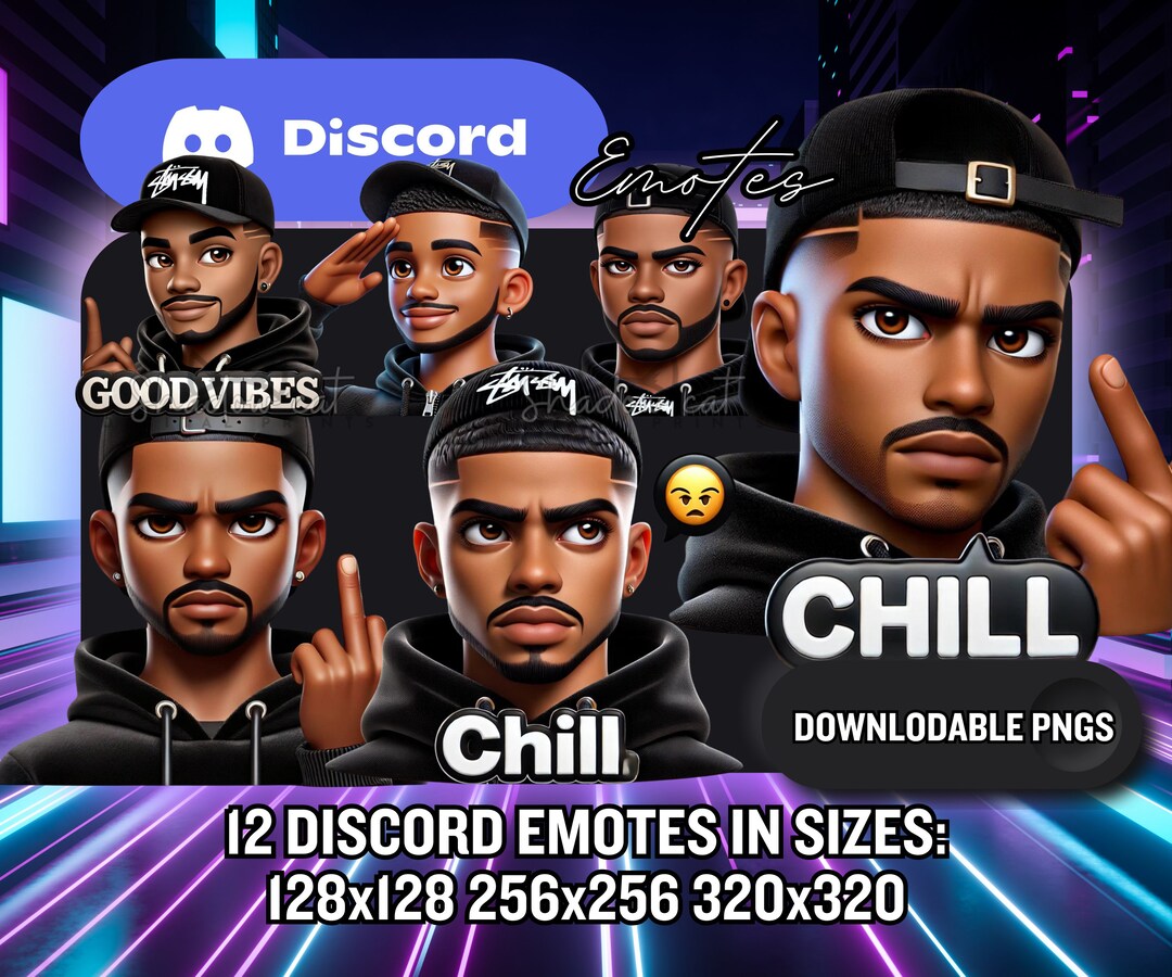Male Emotes / 12 Black Male Discord Emojis / Black Latino Man Discord ...