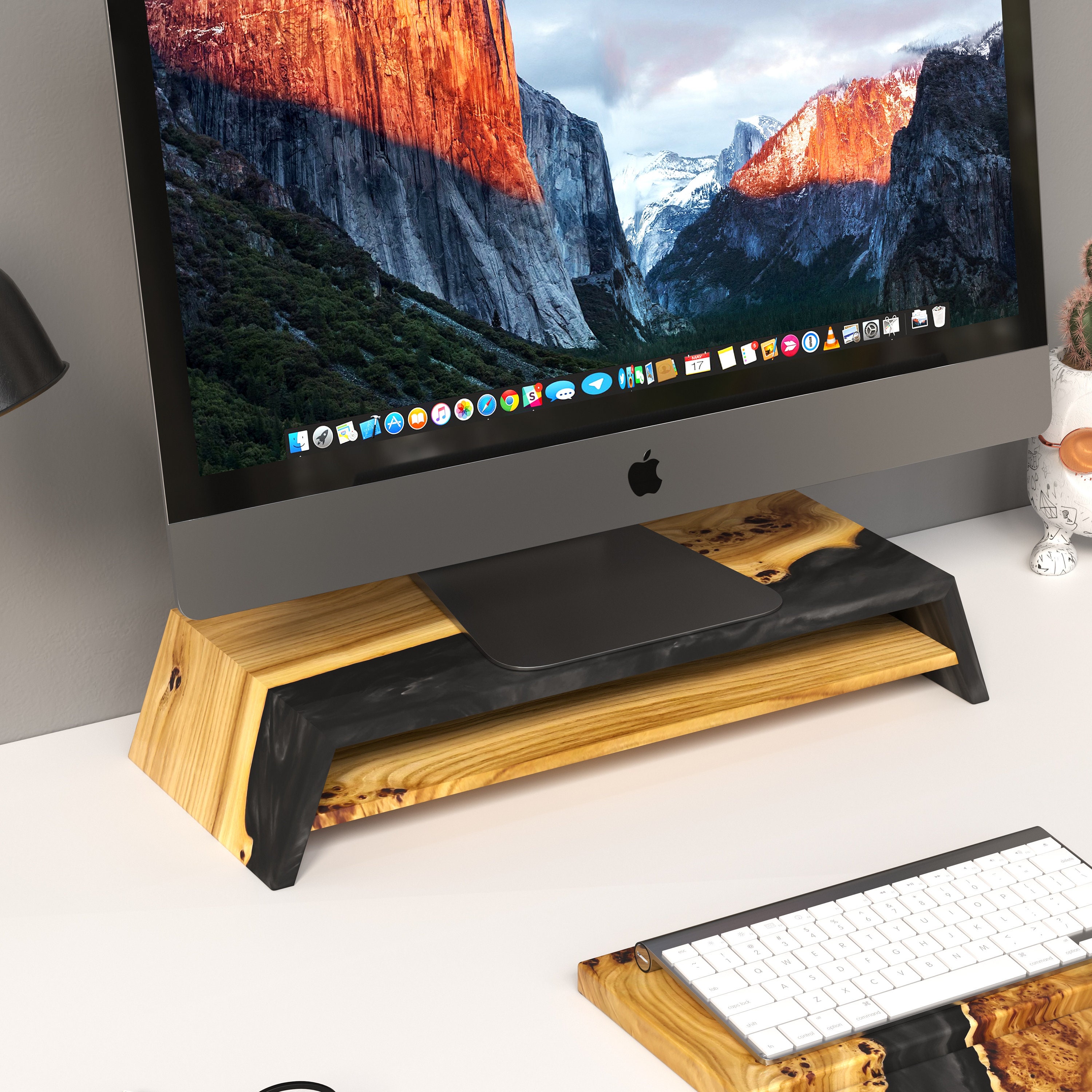 Handcrafted Epoxy and Wood Monitor Stand With Shelf Stylish - Etsy