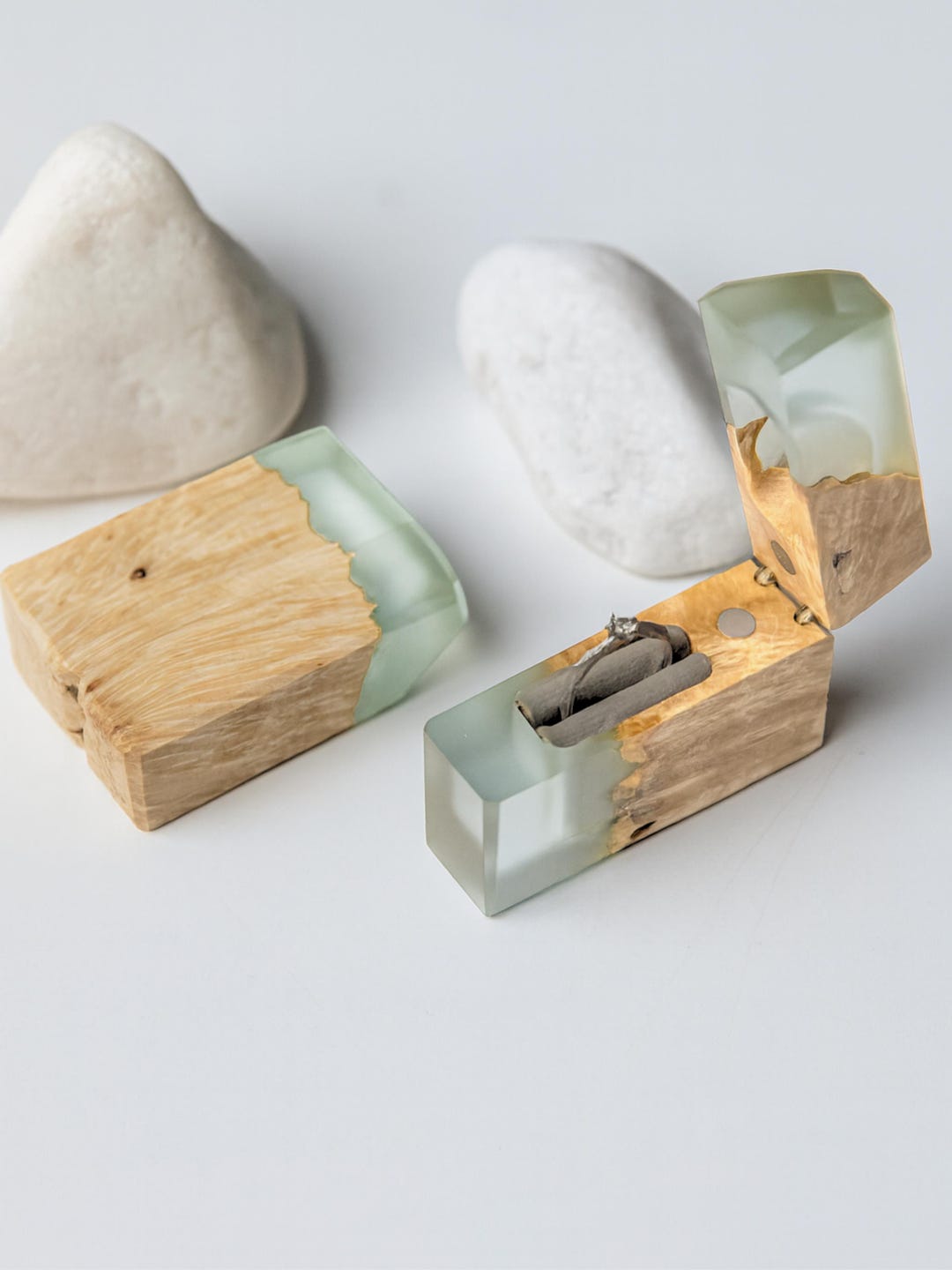 Small Engagement Ring Boxes From Epoxy & Wood. Unique Slim Ring Box ...