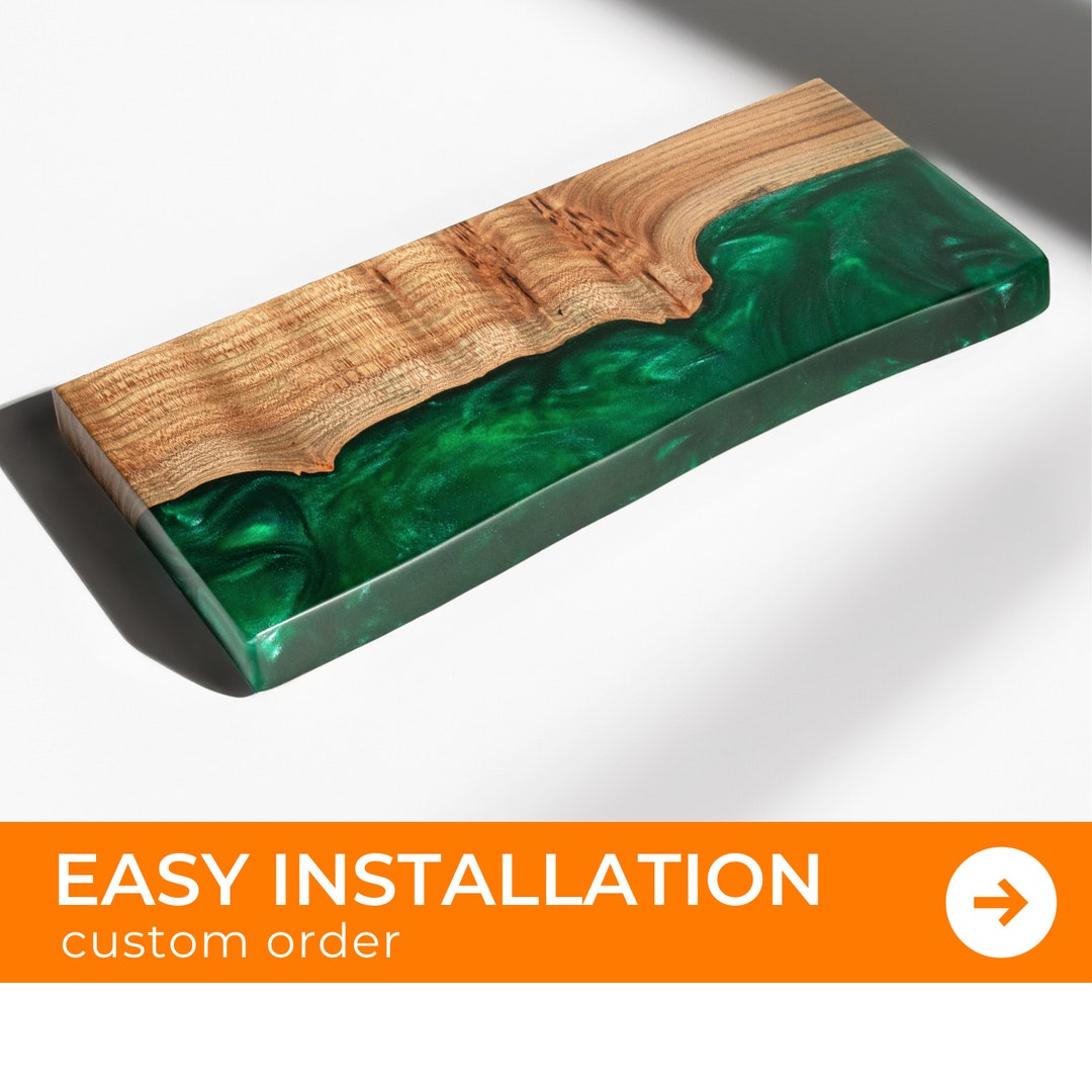 Live Edge FLOATING SHELF for Plant Lover From Green Epoxy & Wood ...