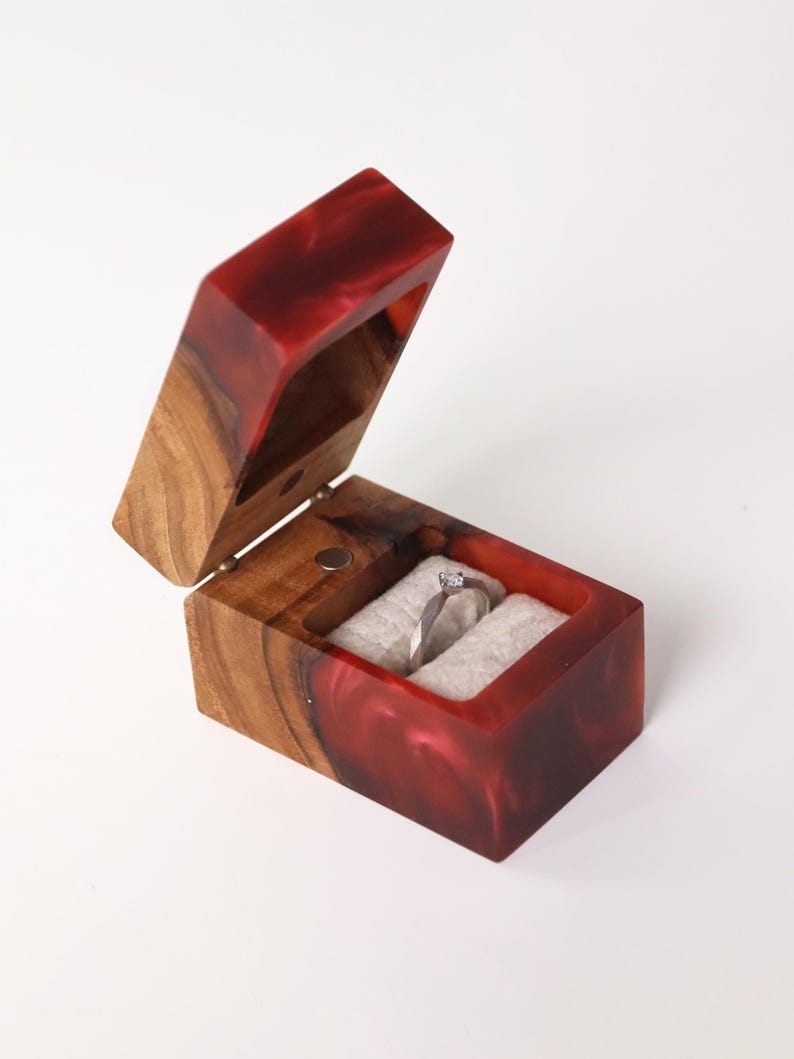 Wooden RING BOX With Epoxy. Custom Engagement Ring Box. Unique ...