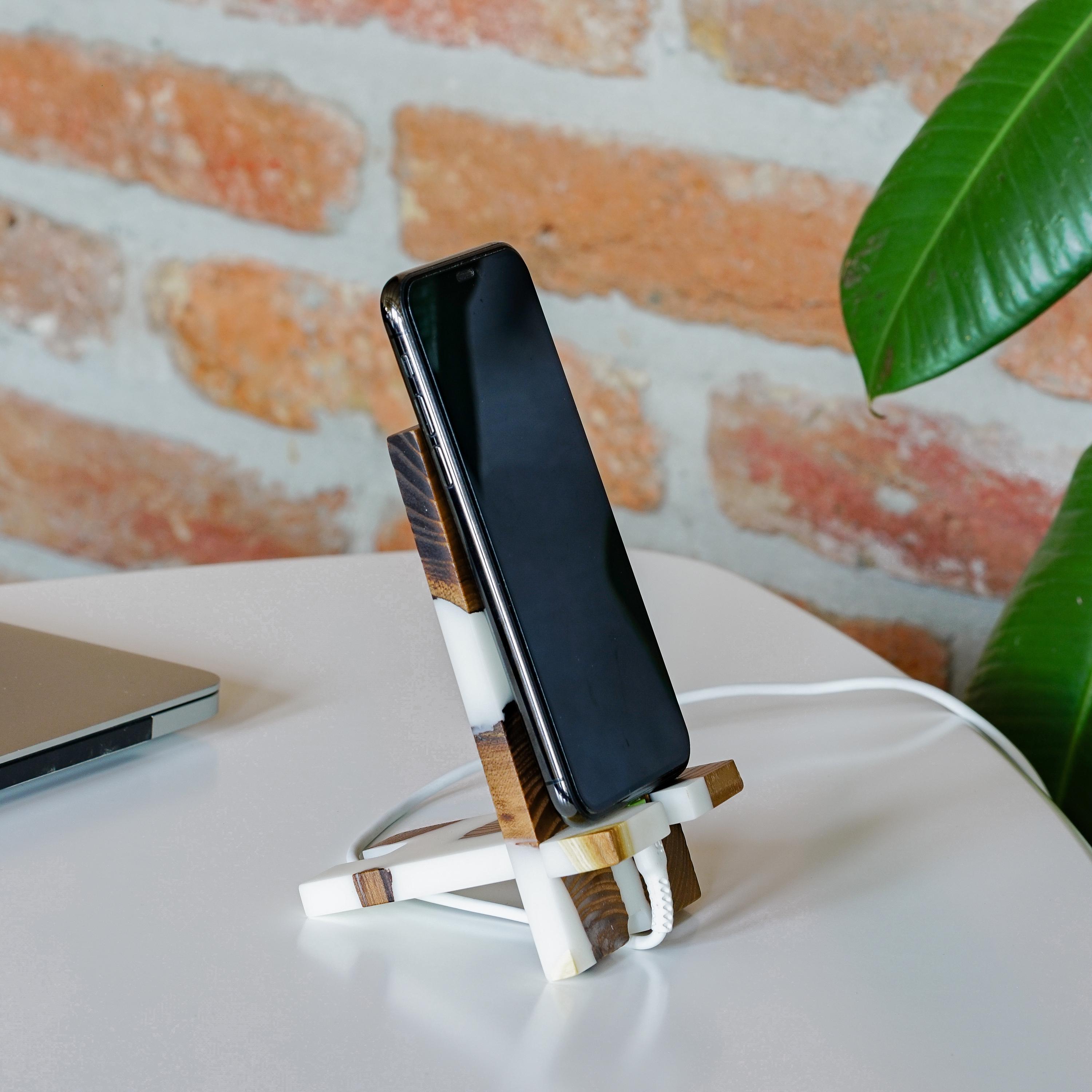 Elegant Wooden PHONE HOLDER for DESK. Custom Wood Phone Stand as ...