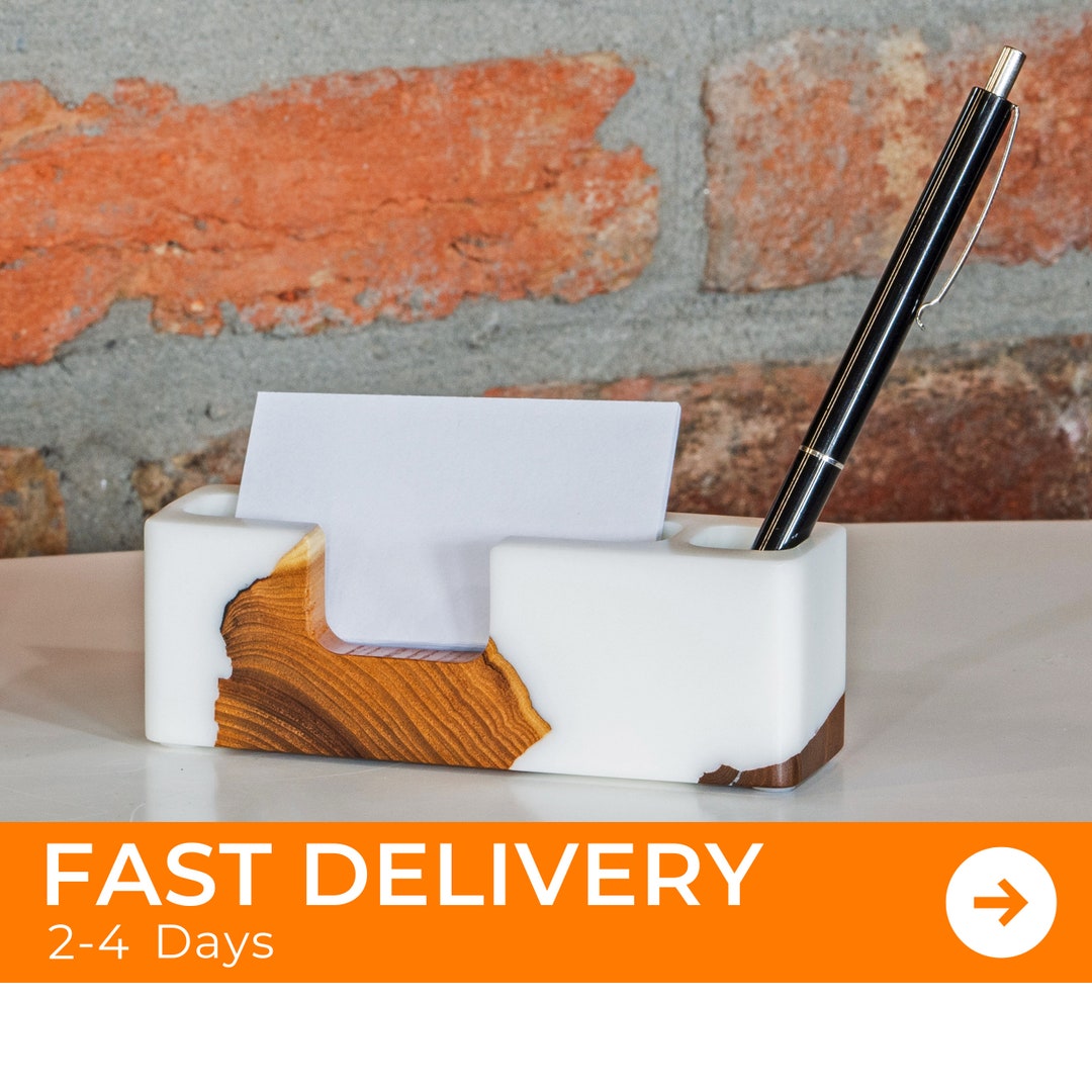 Cute PEN and STICKY Note HOLDER for Desk. Resin and Wood Pencil Holder ...