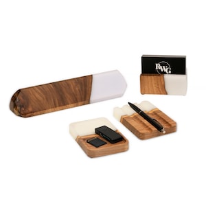 Office Desk Set: NAME PLATE for DESK, Card Holder, Trinket Dish, Pen ...