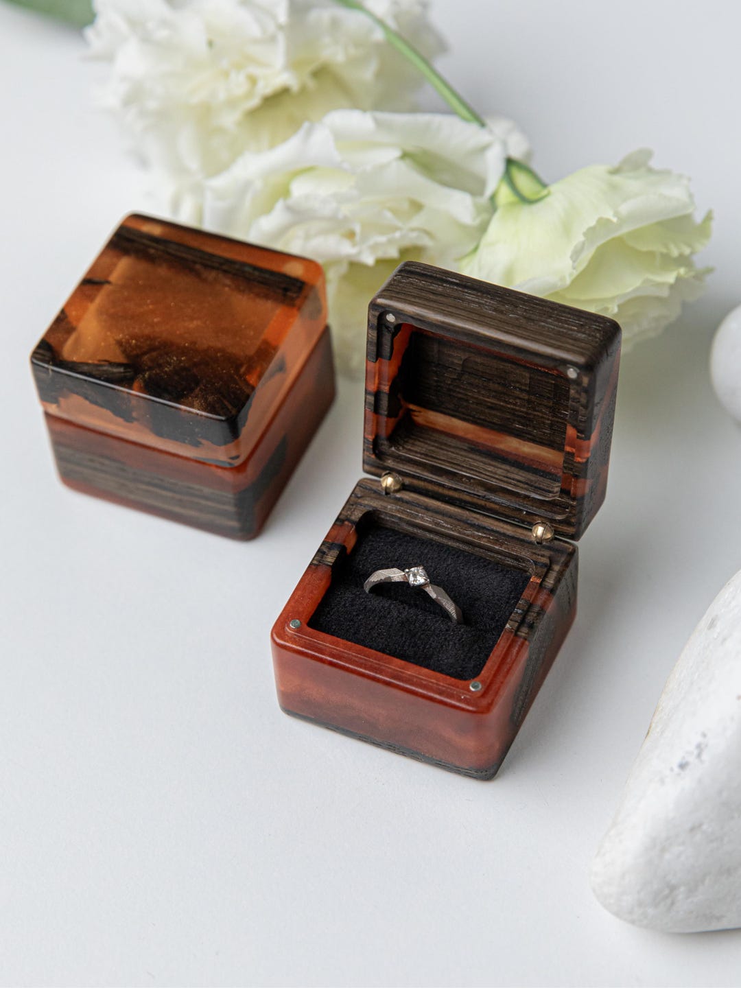Wooden Engagement Ring Box Romantic Gift. Small Resin Ring Box. Custom ...