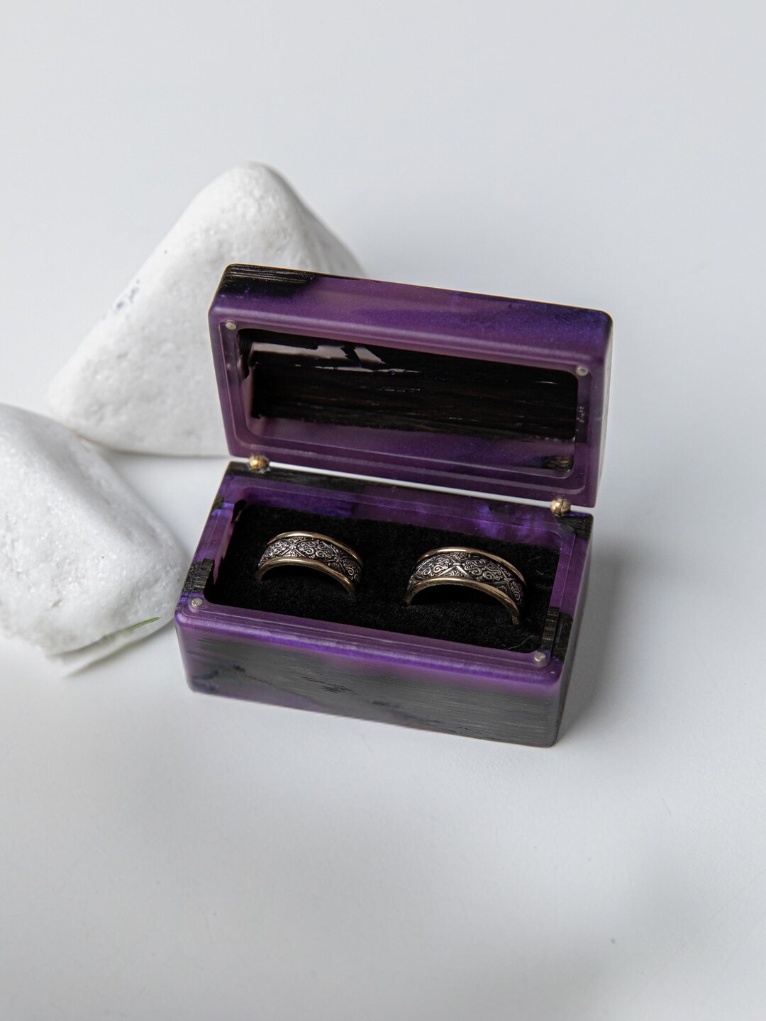 Purple Resin & Wood Double Ring Box for Wedding. Custom Ring Box Unique ...