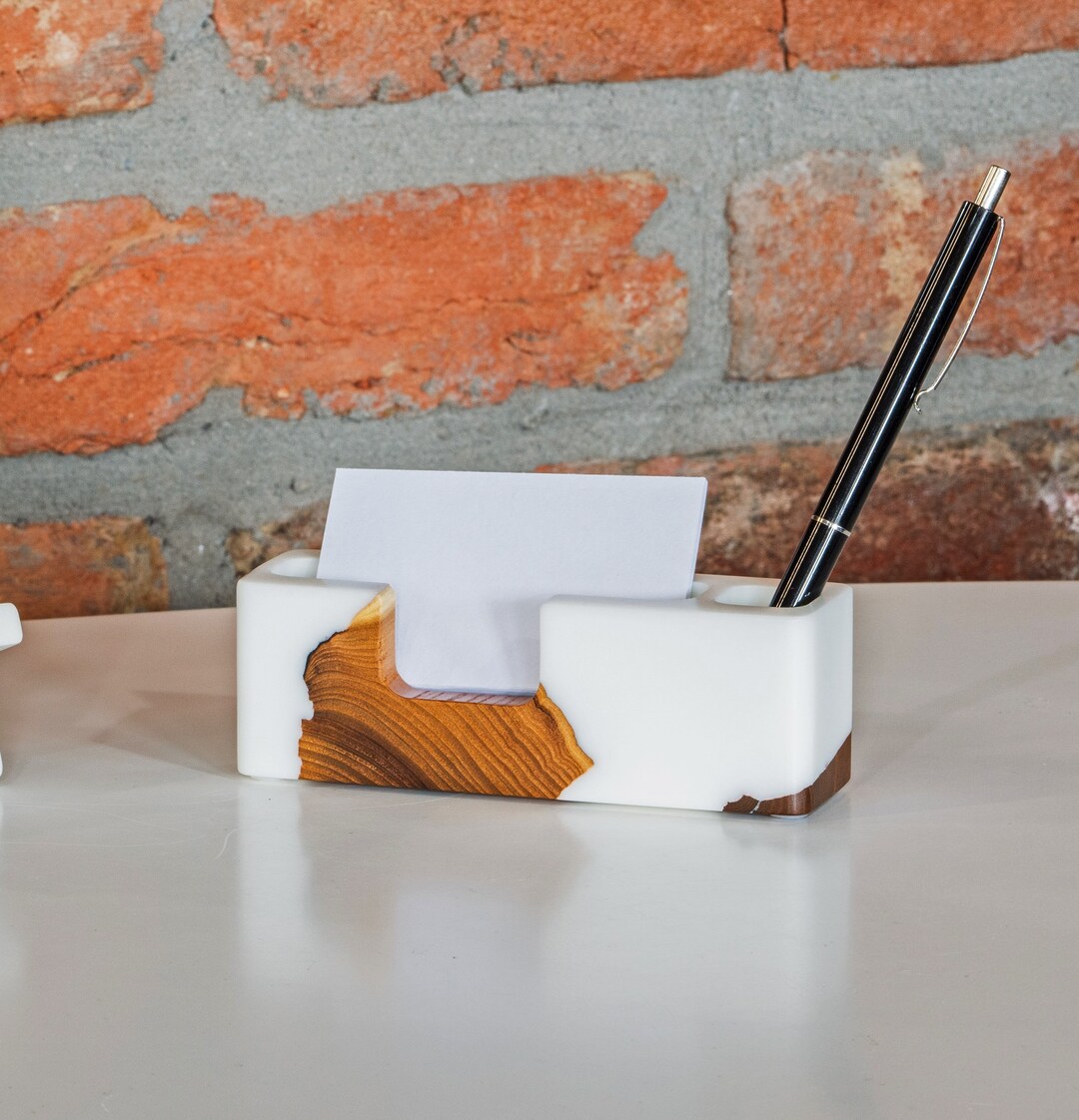 Cute PEN and STICKY Note HOLDER for Desk. Resin and Wood - Etsy