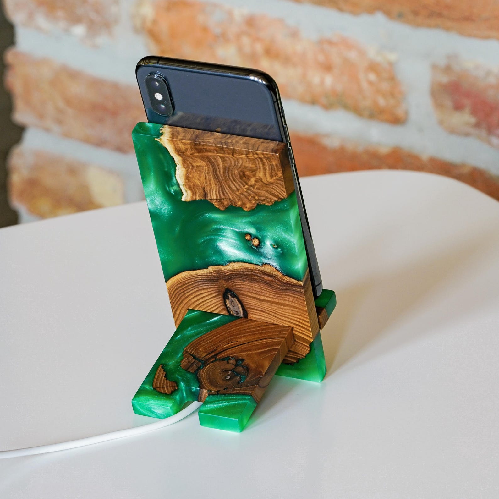 Custom PHONE STAND From Epoxy & Wood as Secret Santa Gift. Unique Desk ...