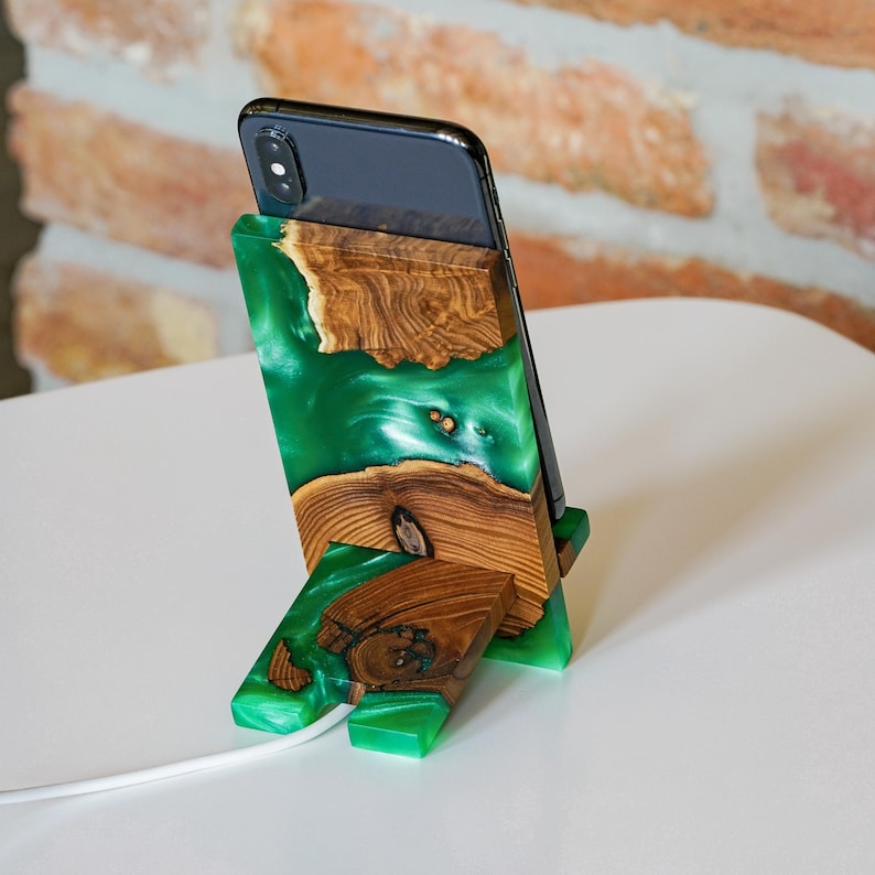 Custom PHONE STAND From Epoxy & Wood as Secret Santa Gift. Unique Desk ...