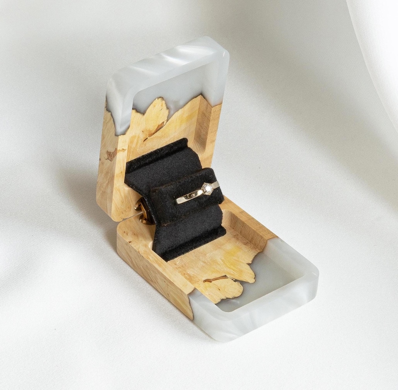 Epoxy & Wood ENGAGEMENT RING BOX. Custom Flip up Ring Box as ...