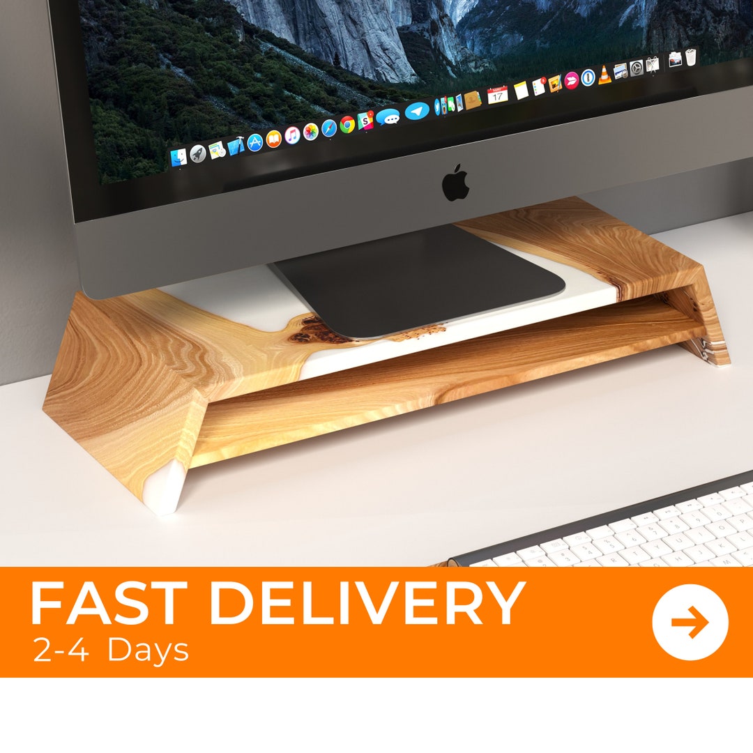 Handcrafted Epoxy and Wood Monitor Stand Stylish Raised Desk Shelf for ...