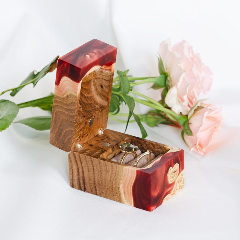 Wooden RING BOX With Epoxy. Custom Engagement Ring Box. Unique ...