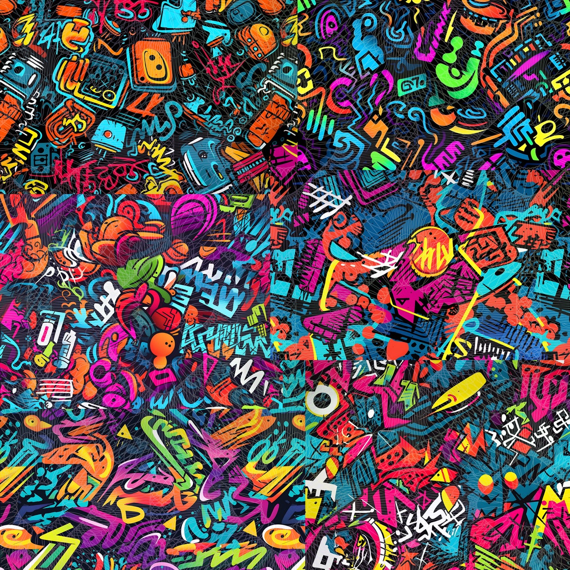 12 Graffiti Digital Paper Doodles Pattern Unique Scribblings Prints for ...
