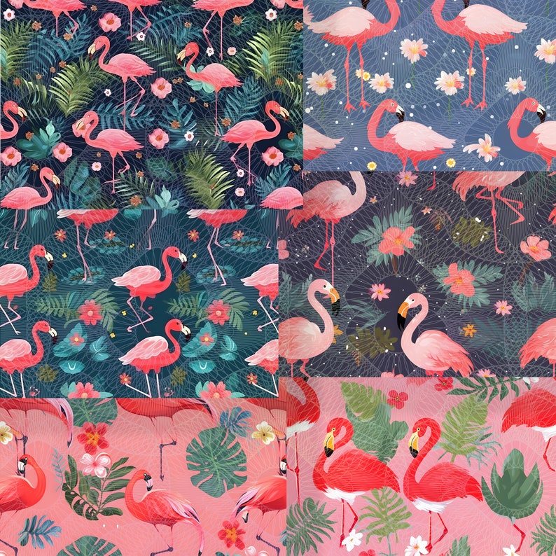 12 Fabulous Flamingo Digital Paper 1970s Romanticized Flamingo Patterns ...