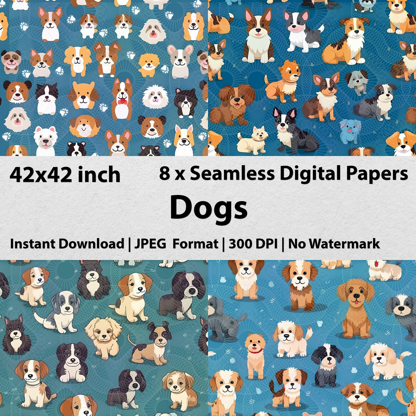8 Dogs Digital Papers Good Boys Patterns Printable Puppies Scrapbook ...