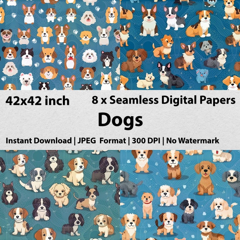 8 Dogs Digital Papers Good Boys Patterns Printable Puppies Scrapbook ...