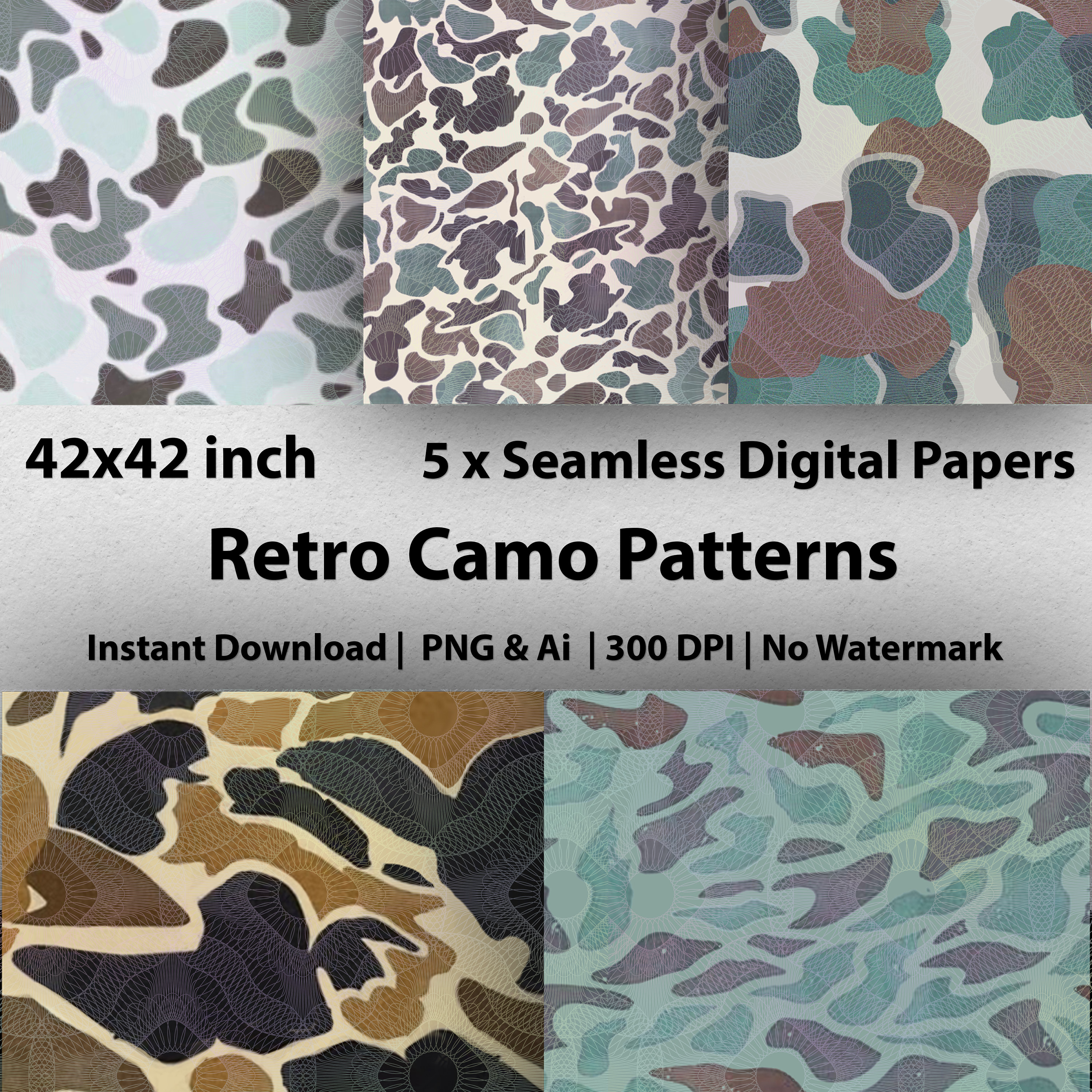 Vintage Camo Digital Paper Pack Camouflage Duck Hunting Patterns ...