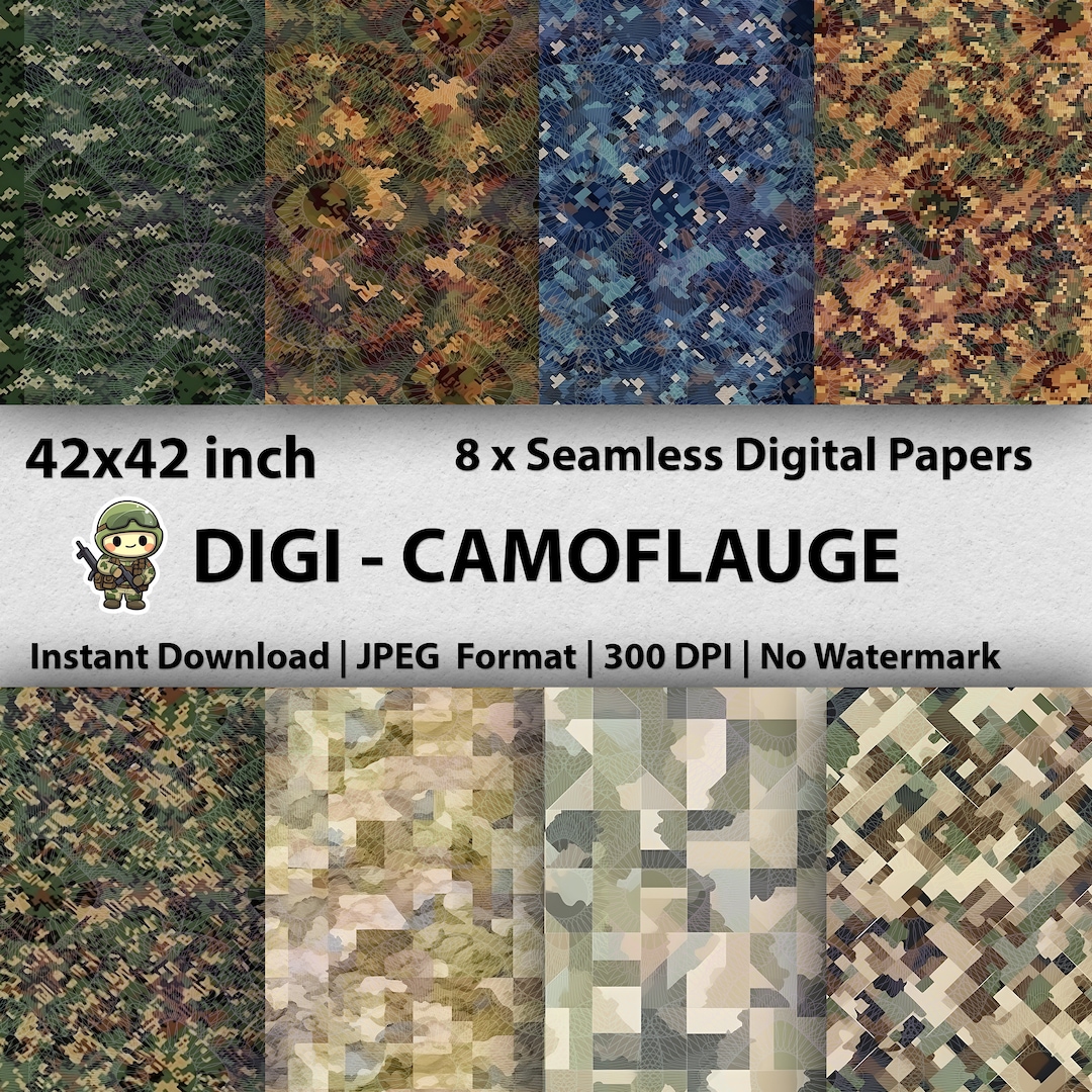 8 Digi-camouflage Digital Paper Pack, Camo, Military Patterns ...