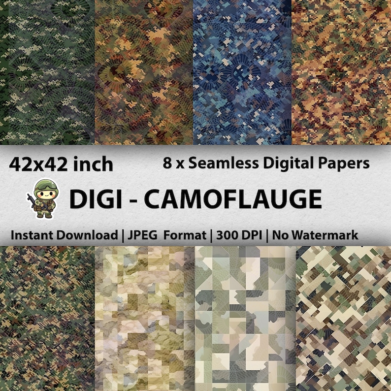 8 Digi-camouflage Digital Paper Pack, Camo, Military Patterns ...