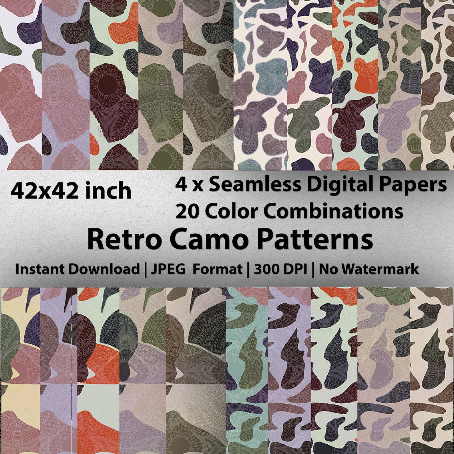 Vintage Camo Variations Digital Paper Pack, Camouflage, Duck Hunting ...