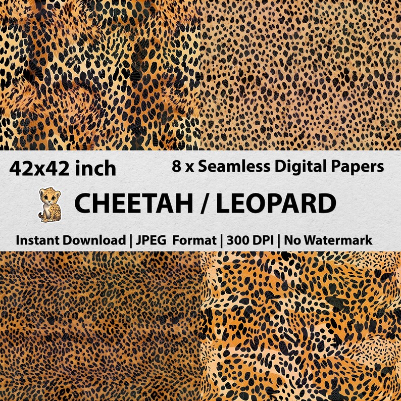 Cheetah Digital Leopard Print Digital Paper for Her Animal Scrapbook ...