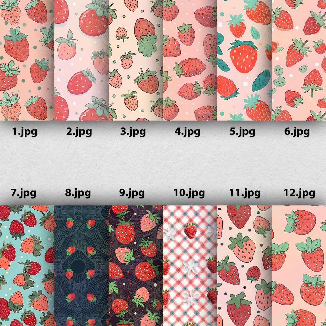 12 Strawberry Repeating Digital Paper Designs, 3D Strawberry Patterns ...