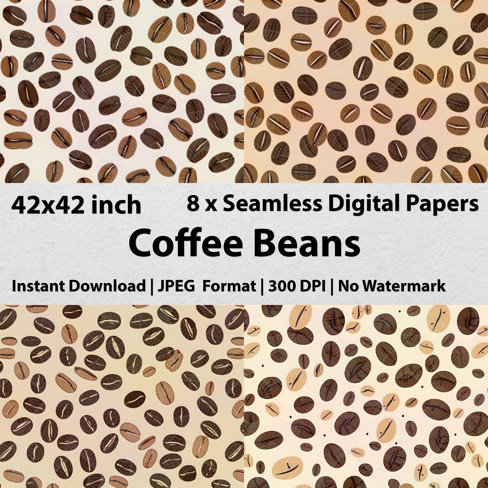 8 Coffee Beans Digital Papers Caffeine Brew Patterns Printable ...