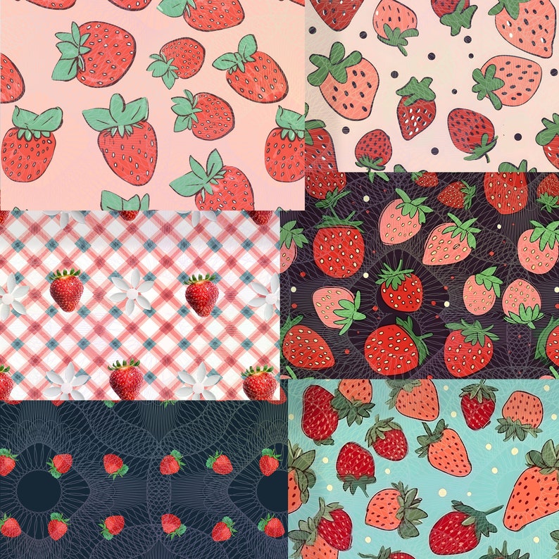 12 Strawberry Repeating Digital Paper Designs, 3D Strawberry Patterns ...