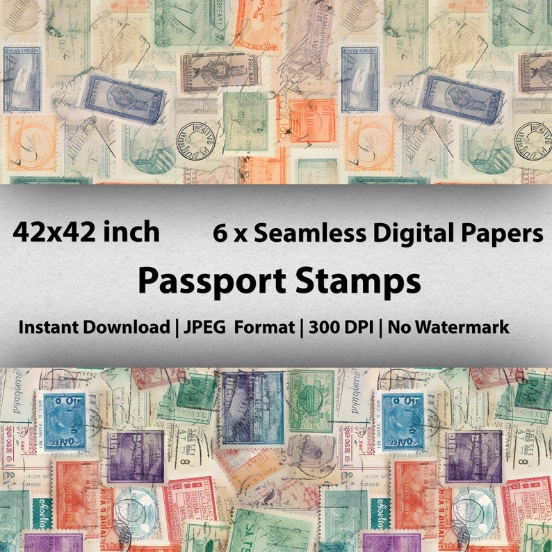6 Travel Stamp Stamp Digital Paper Passport Patterns Unique Wanderlust ...