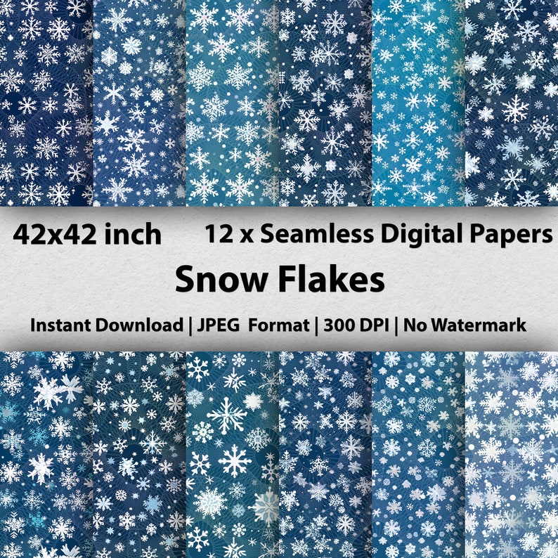 12 Cartoon Snow Digital Paper Kids Snow Flake Patterns Unique Snowfall ...