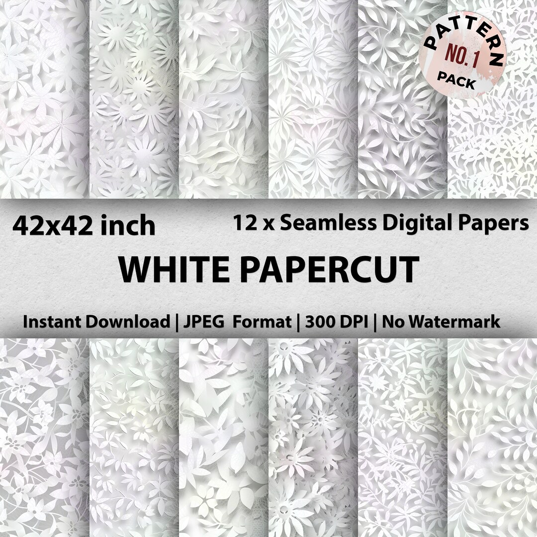 12 Floral White Papercut Digital Paper, 3D Flower Patterns, Printable ...